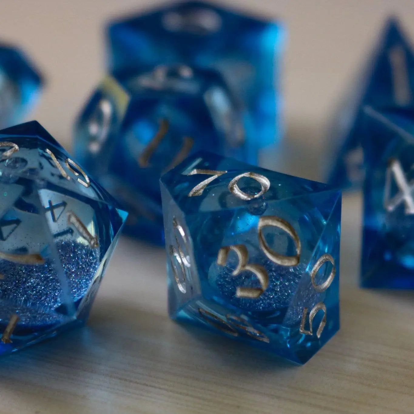 Blue Glitter Liquid Core Sharp Edge Handmade Resin DND Dice Set – Mega ...