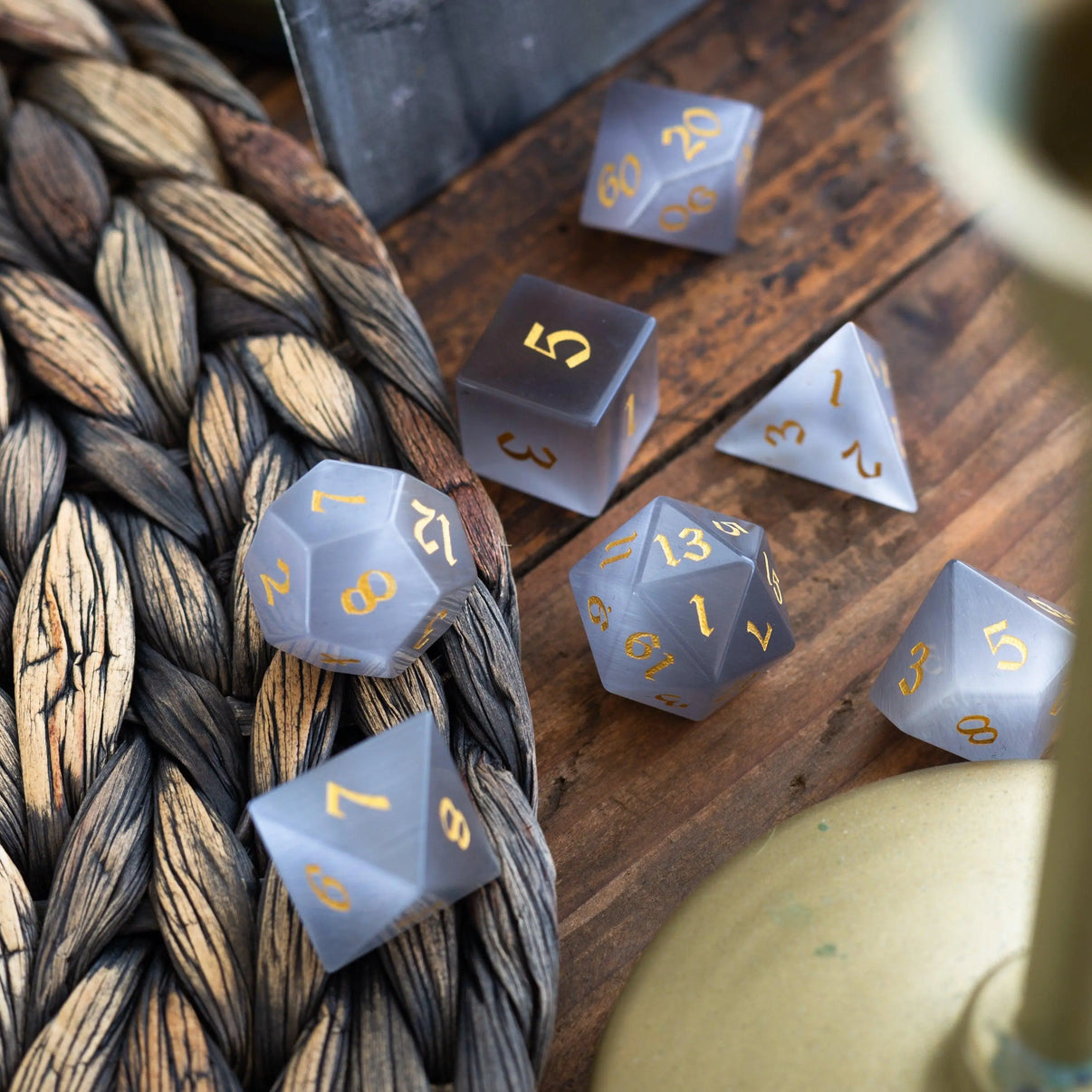 Gemstone Gray Cats Eye Stone DND Dice Set – Mega Diamonds ...