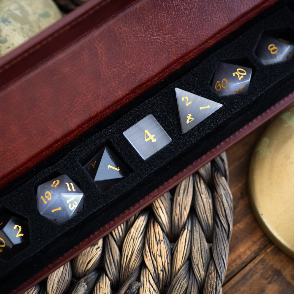 Gemstone Gray Cats Eye Stone DND Dice Set – Mega Diamonds ...
