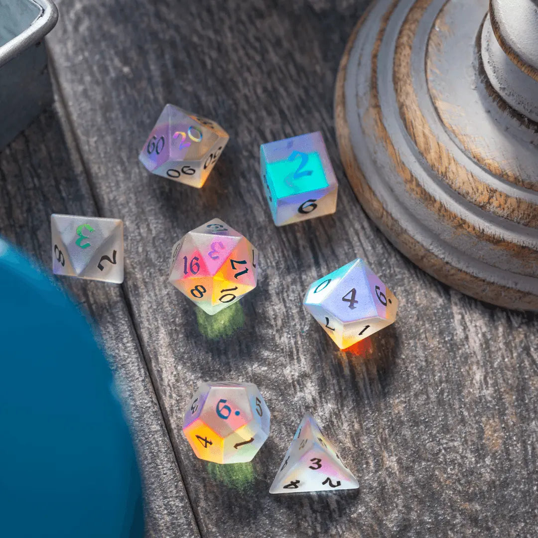 Gemstone (Inked) Raised Dichroic Glass DND Dice Set – Mega Diamonds ...