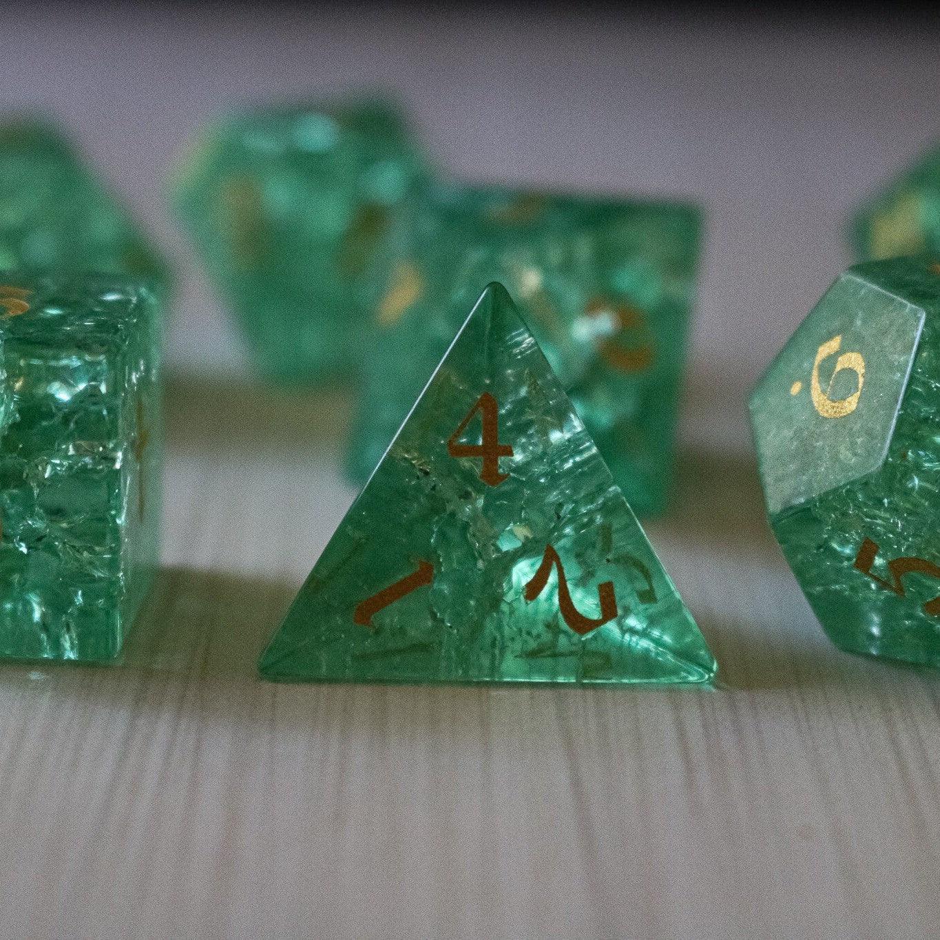 Green Lightning Cracked Glass DND Dice Set – Mega Diamonds ...